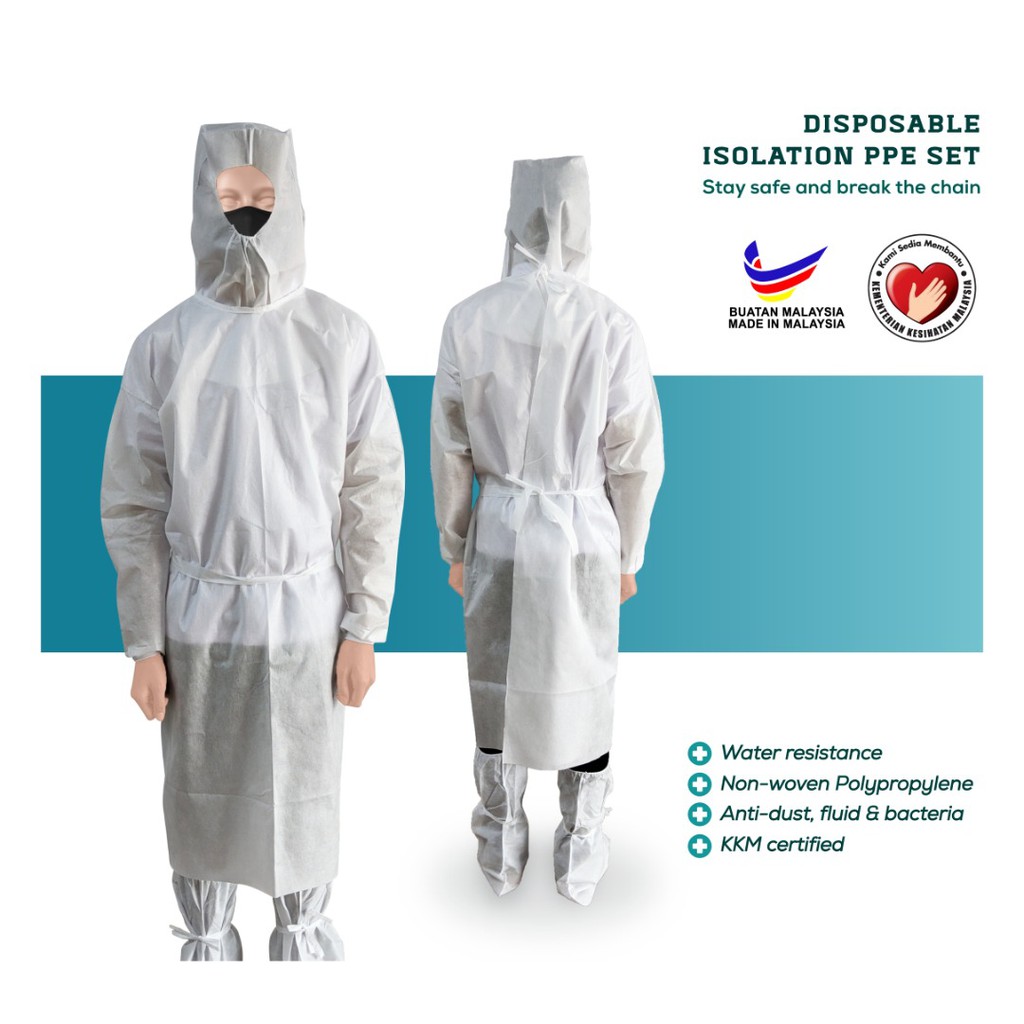 [Readystock] PPE Set | Sut Baju PPE | Disposable Isolation Gown, Head ...