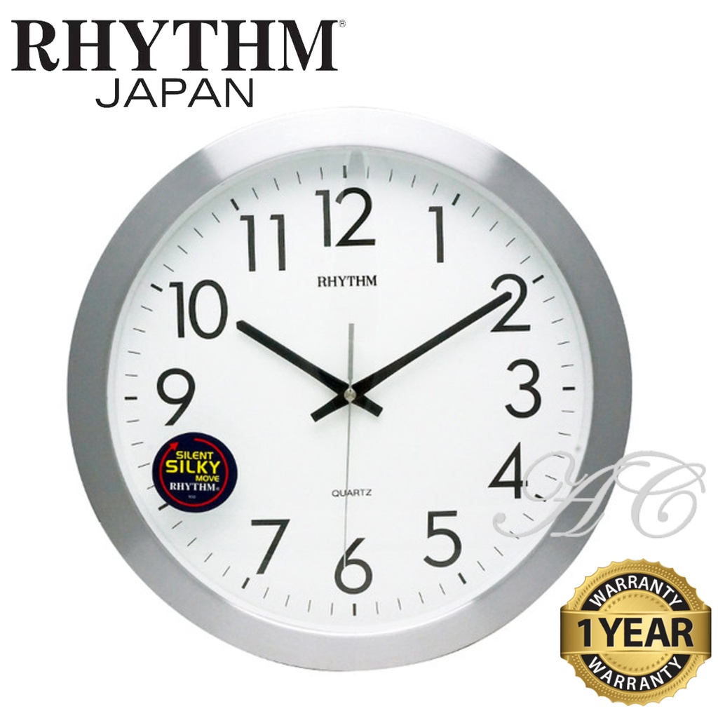 100% ORIGINAL RHYTHM Quiet Silver Analogue Wall Clock (Jam Dinding ...