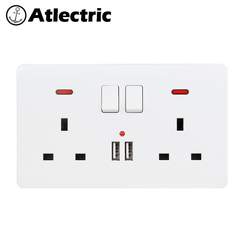Atlectric UK Standard Plug Double Socket Dual USB Charging Port Power ... Atlectric UK Standard Plug Double Socket Dual USB Charging Port Power ...