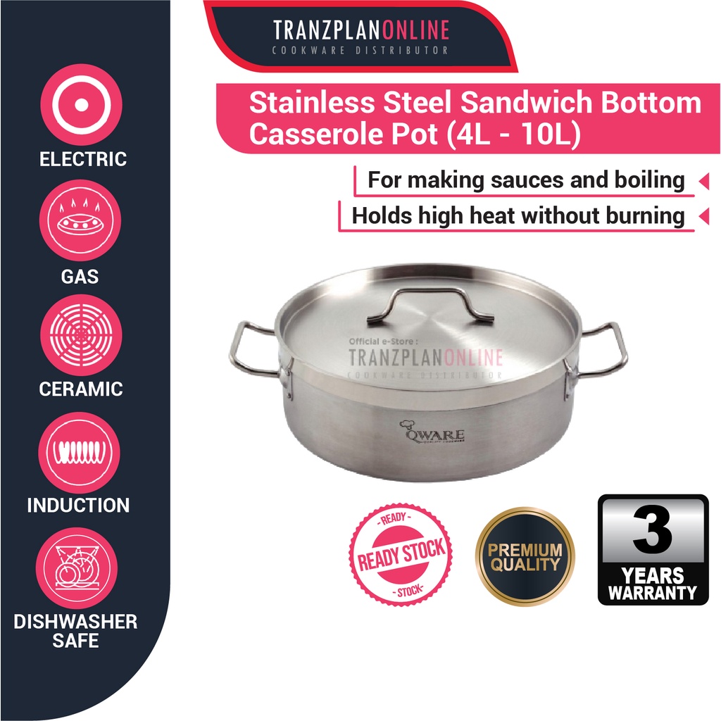 Qware® 4L - 27L Stainless Steel Sandwich Bottom Casserole Pot | Shopee ...