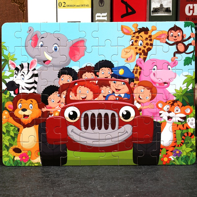 Kids Wooden Cartoon Jigsaw Puzzle A4 60pcs/ 40pcs/24pcs/100pcs Wild ...