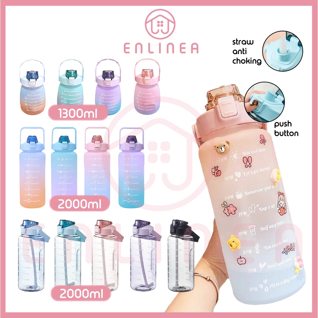 2000ml Water Bottle with reminder time Tumbler with straw scale big bottle 2Liter 2litre gym ...