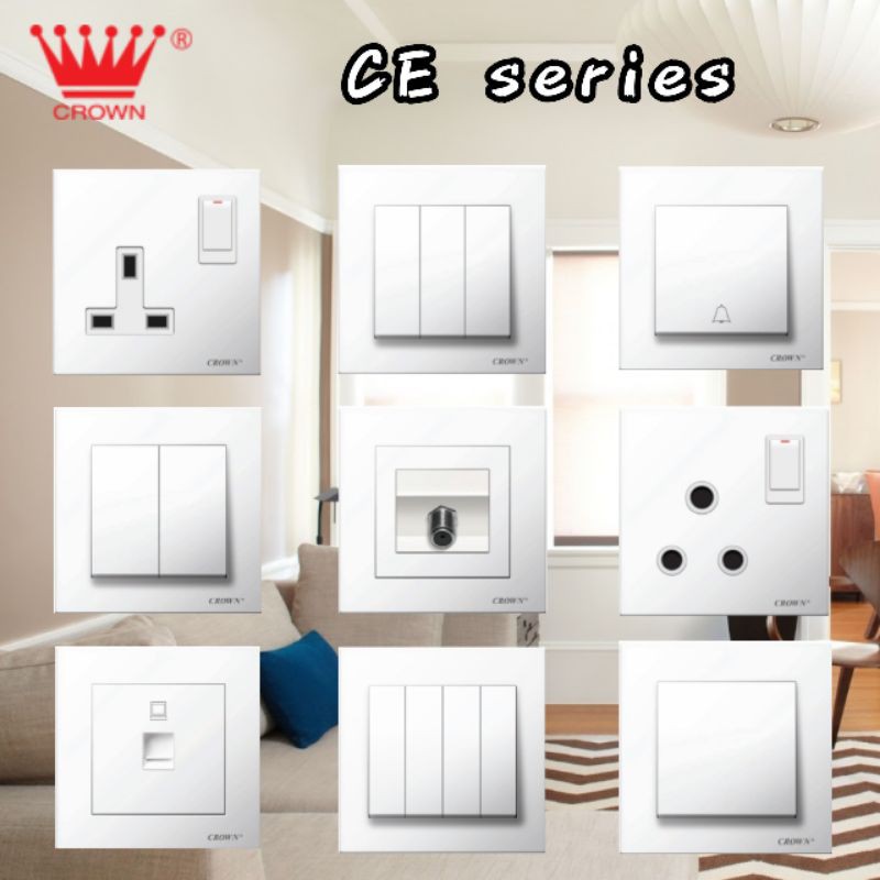 CROWN CE Series Switch [1g1w /2g1w/3g1w/4g1w/1g2w/13A switch socket/15A ...