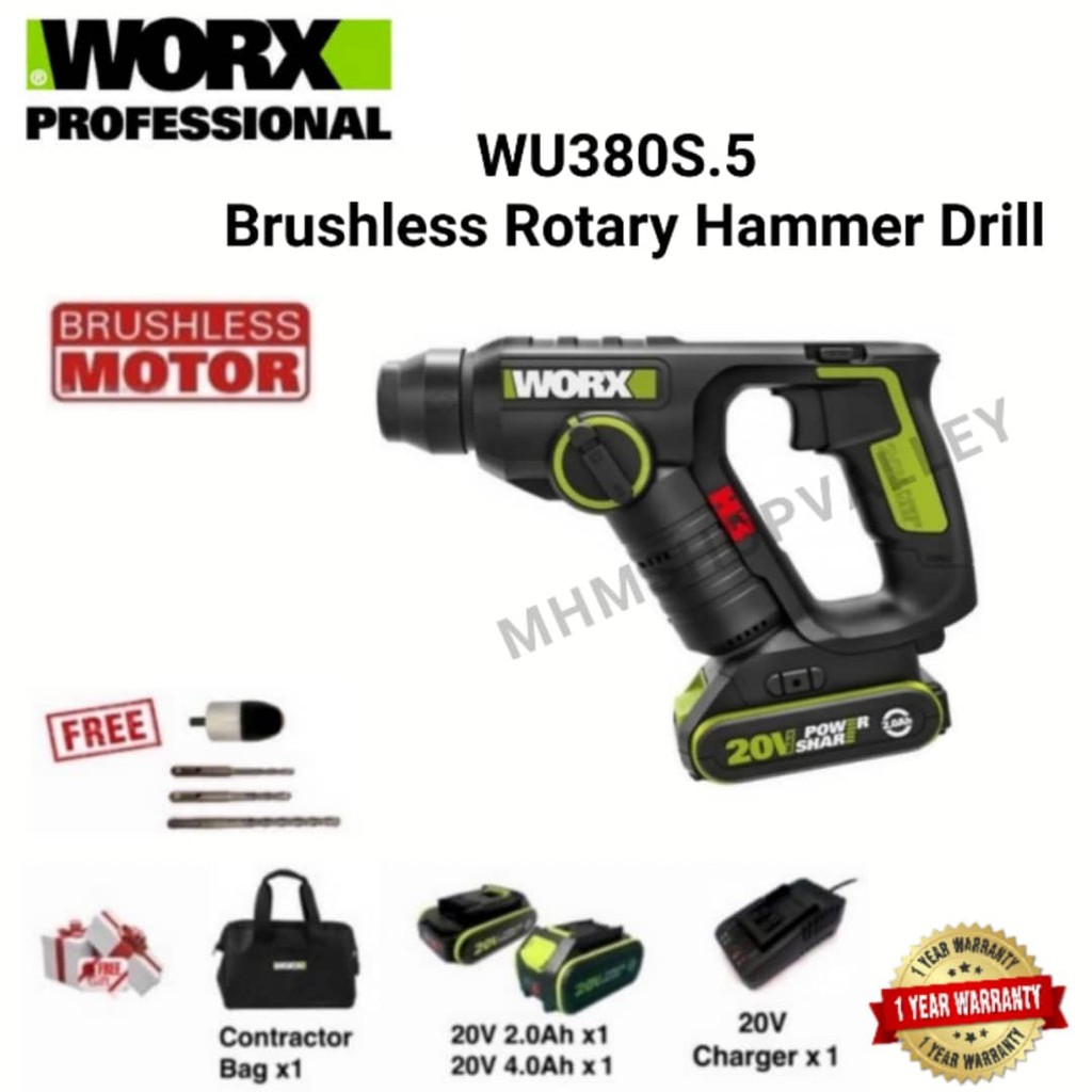 WORX WU380s.5 20V WORX BRUSHLESS ROTARY HAMMER DRILL | Shopee Malaysia