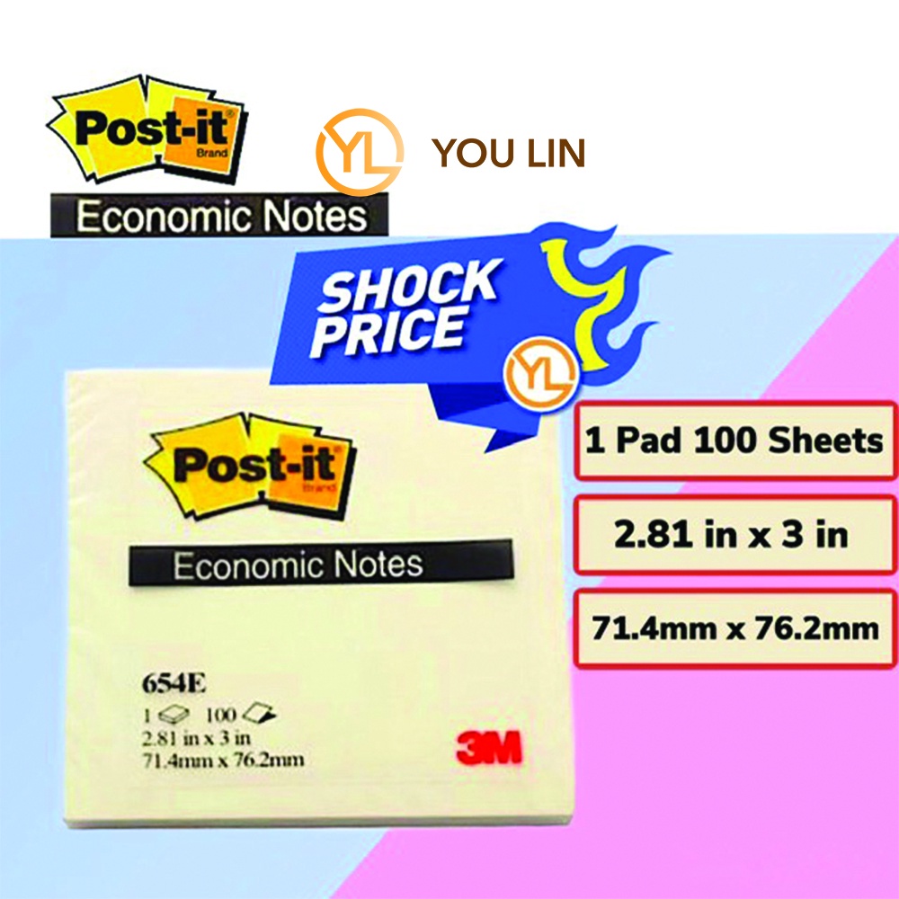3M 654E 2.81" x 3" Economic Post it Notes | Shopee Malaysia