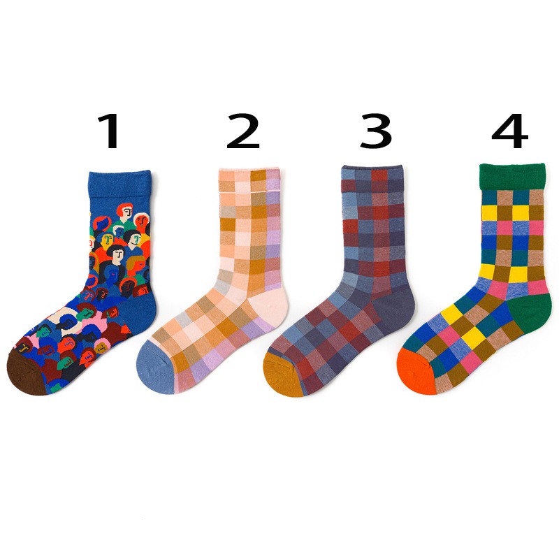 Fashion Plaid Pattern Women Cute Sock Funny Casual Street Long Sock ...
