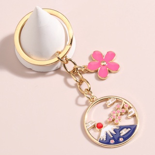 Cartoon Keychain Japan Fuji Mountain Sakura Key Ring Flower Enamel Key ...