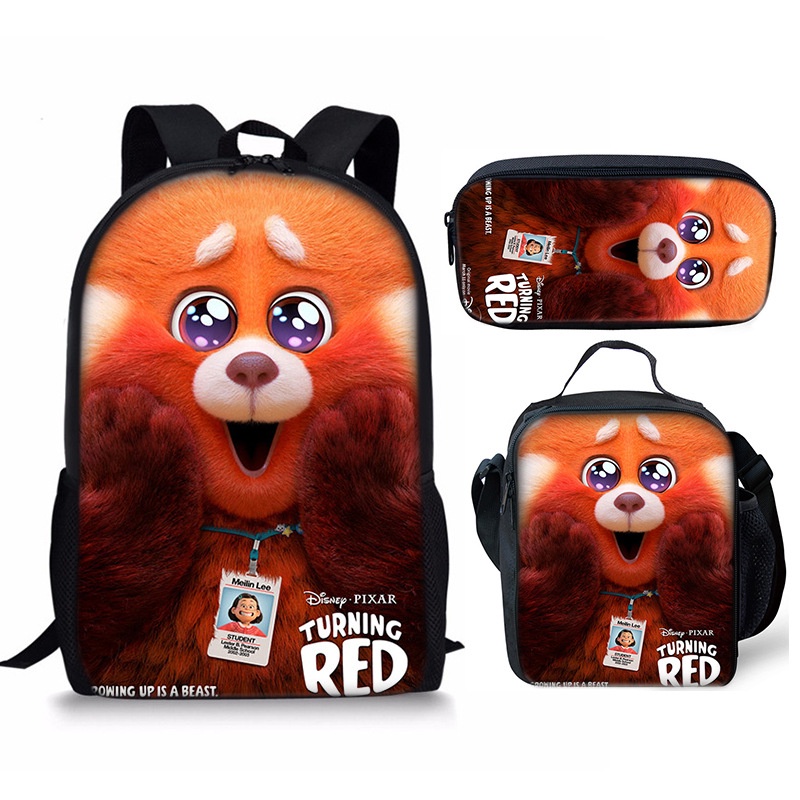 Turning red student schoolbag animation three piece package bag pencil ...