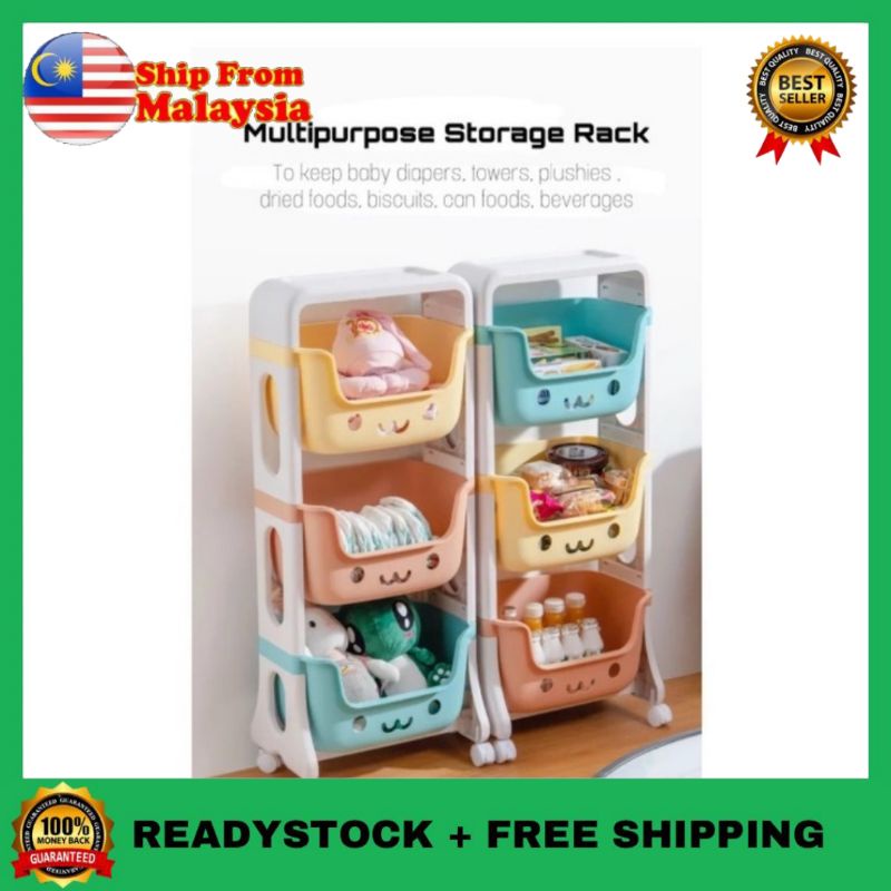 🔥READY STOCK🔥 Cute Stackable Storage Rack with Rotating Lock Wheels ...