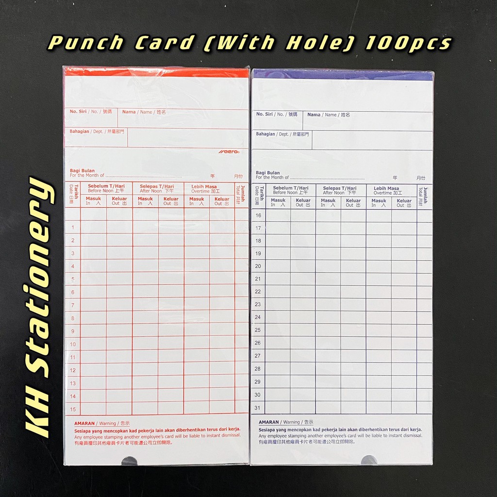 Punch Card (With Hole) 100pcs / Time Clock Punch Card / Attendance Card ...