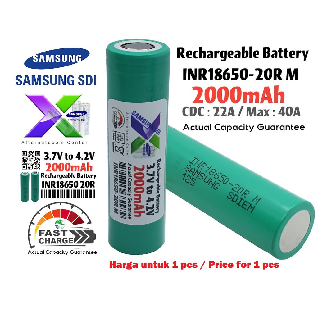 Samsung INR18650-20R 22A 2000mAh 2.0Ah Li-Ion Rechargeable Battery li ...