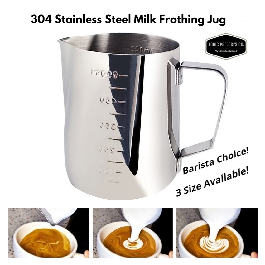 Stainless Steel Milk Frothing Jug Pitcher Measuring Scale Frother Coffee Foamer Creamer Latte ...