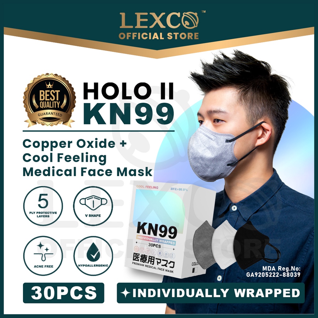 LEXCO MEDICAL KN99 HOLO ll Cool Feeling Ultra Thin Medical Face Mask 5ply/30 pcs/Wrap ...
