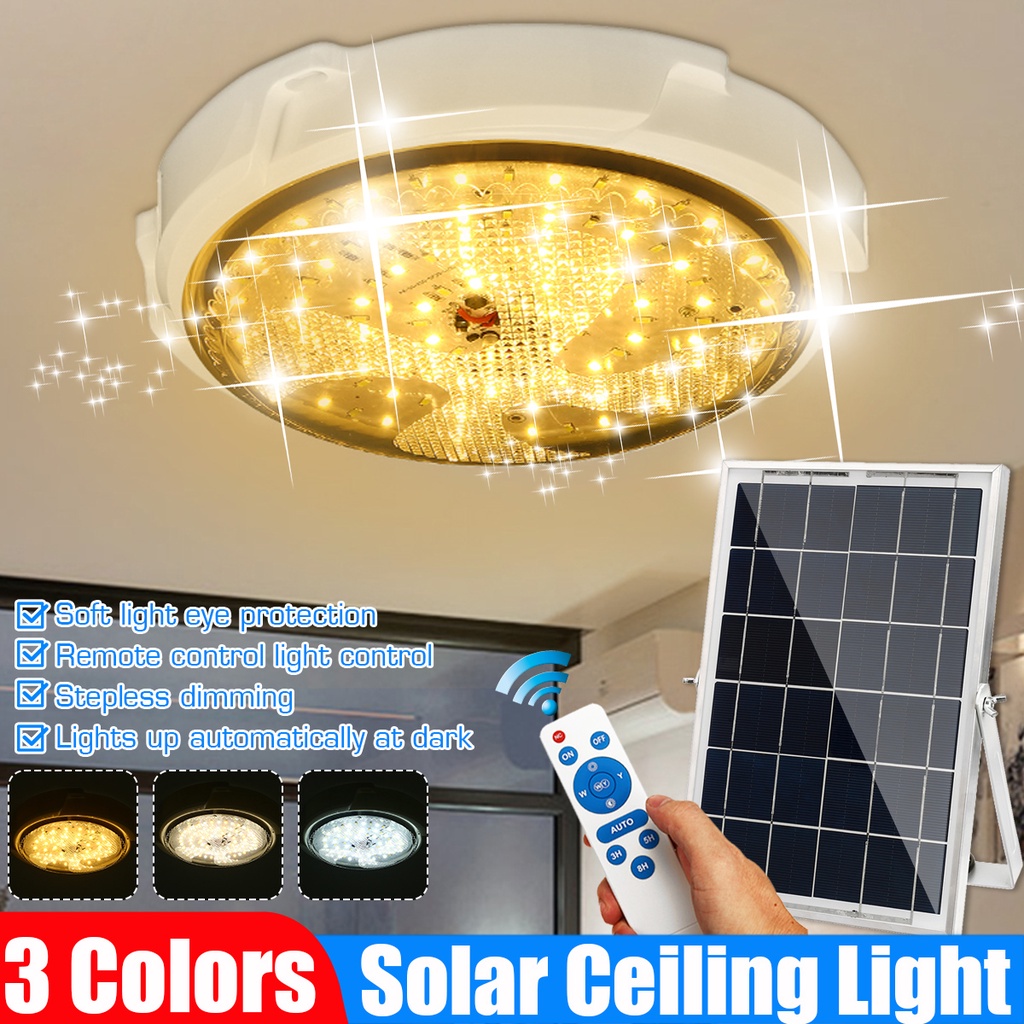 6V 3 Colors LED Solar Ceiling Light Solar Panel Light Indoor/Outdoor ...
