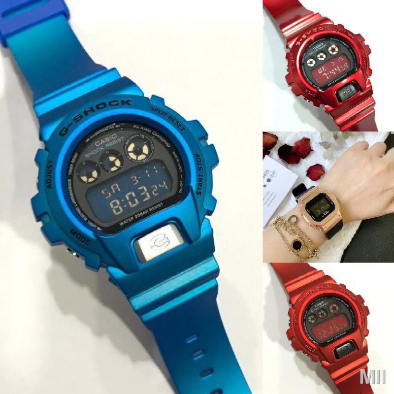 leather watch ☽[cermin kaca jam viral] g shock dw6900 merah biru gshock ...