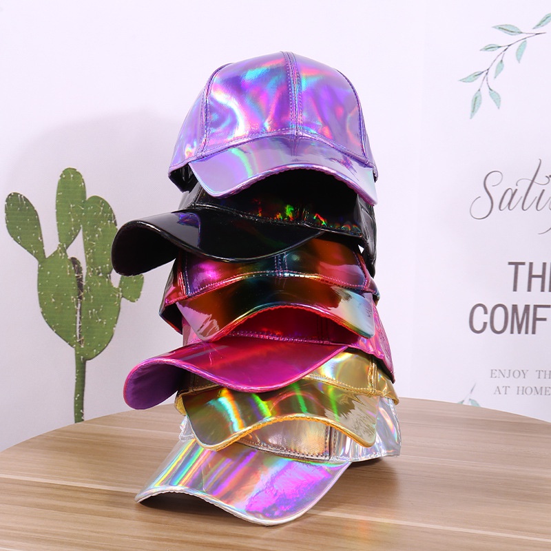 The New Same Style Laser Leather Reflective Hat Fashion Trend Gradient ...