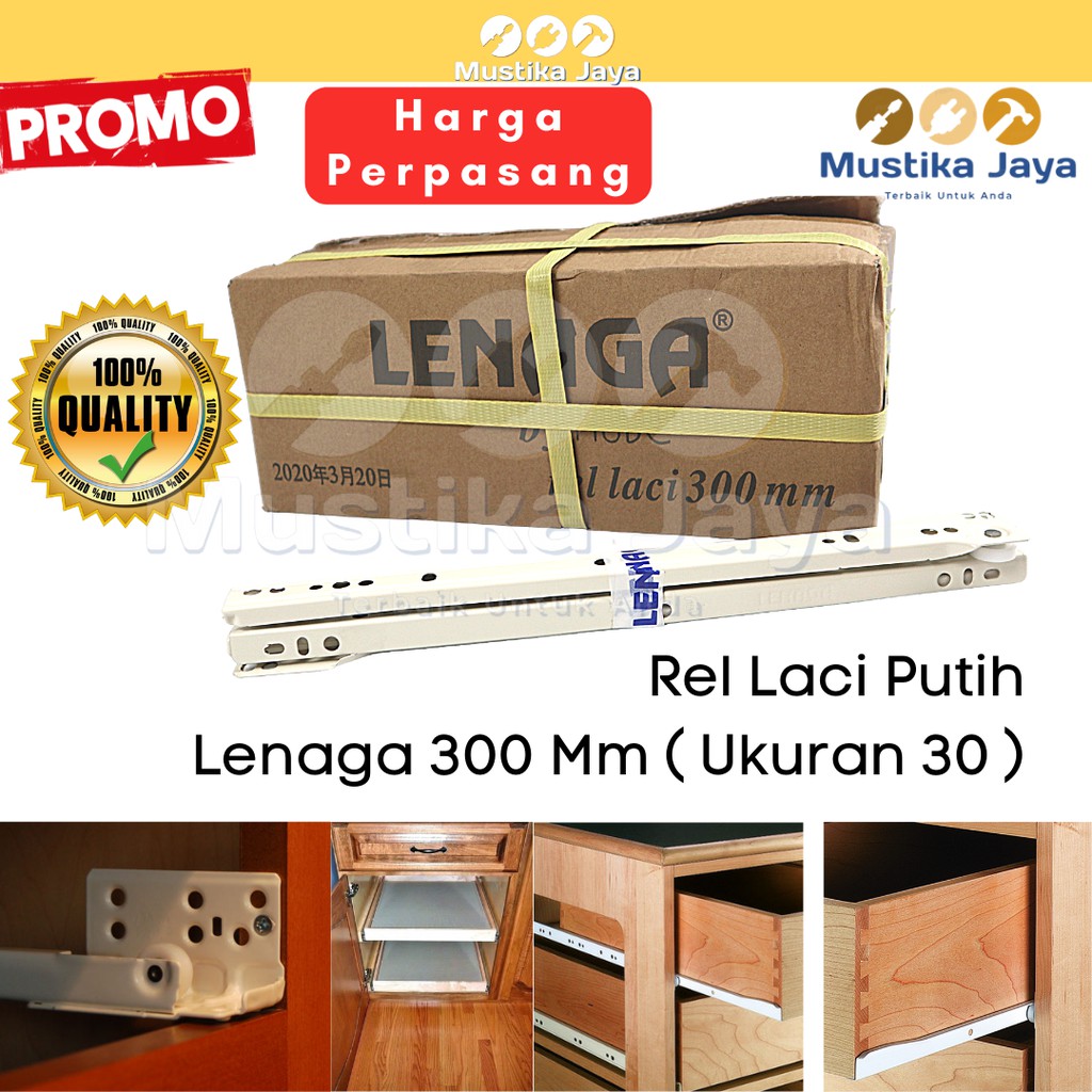 PUTIH Lenaga Huben White Drawer Rail 300 Mm 30 Cm Single Track (1 Set ...
