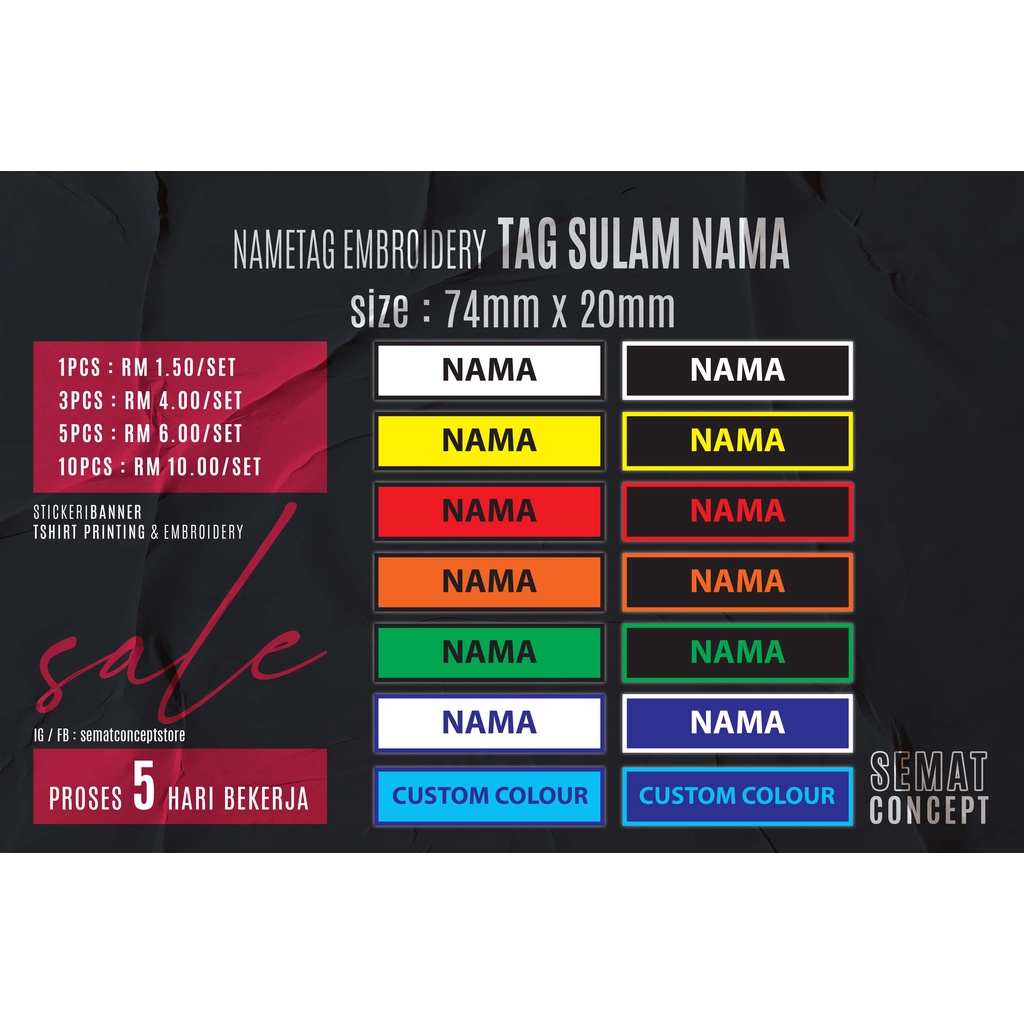 Name Tag Sulam/Student Name Tag With Embroidery/ Tag Nama Pelajar Sulam ...