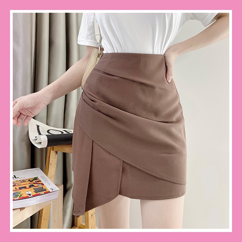 A-line short skirt with high waist and diagonal flap to hide the belly ...