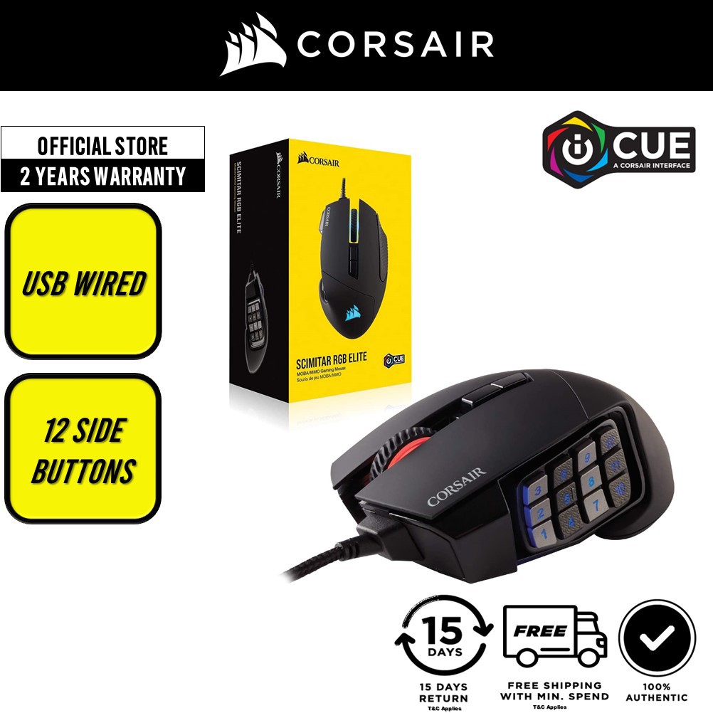 CORSAIR Scimitar RGB Elite 18,000 DPI Optical Sensor 17 Fully Programmable Buttons MOBA/MMO ...