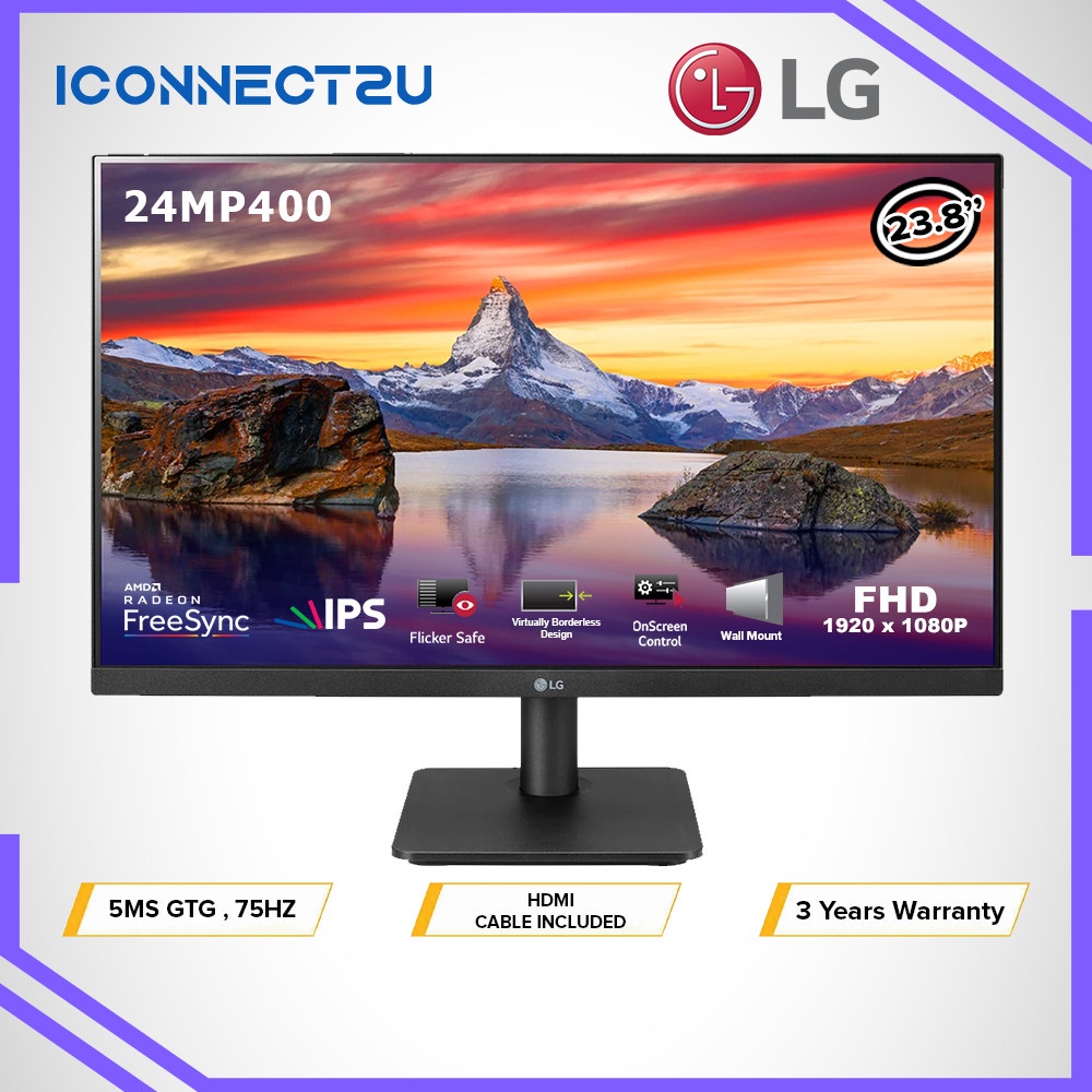 LG 23.8" 24MP400 IPS FHD 75Hz 5ms AMD FreeSync Virtually Borderless ...