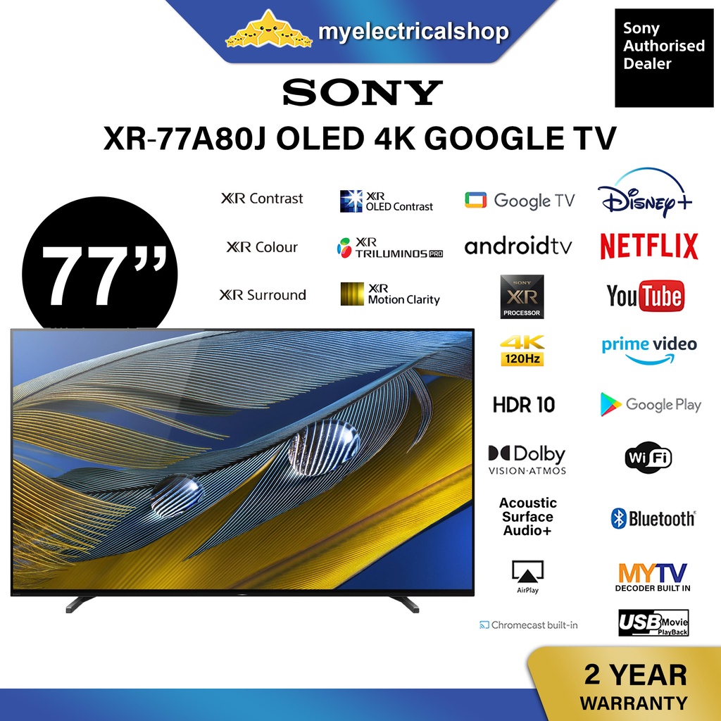 Sony OLED XR-77A80J 77 Inch 4K UHD Android TV Google TV HDR Disney Plus ...