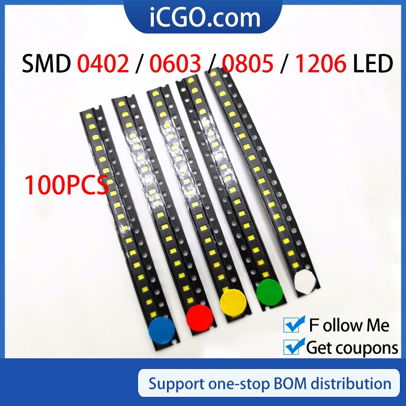 100pcs 0402 0603 0805 1206 smd led Red Yellow Green White Blue Orange ...