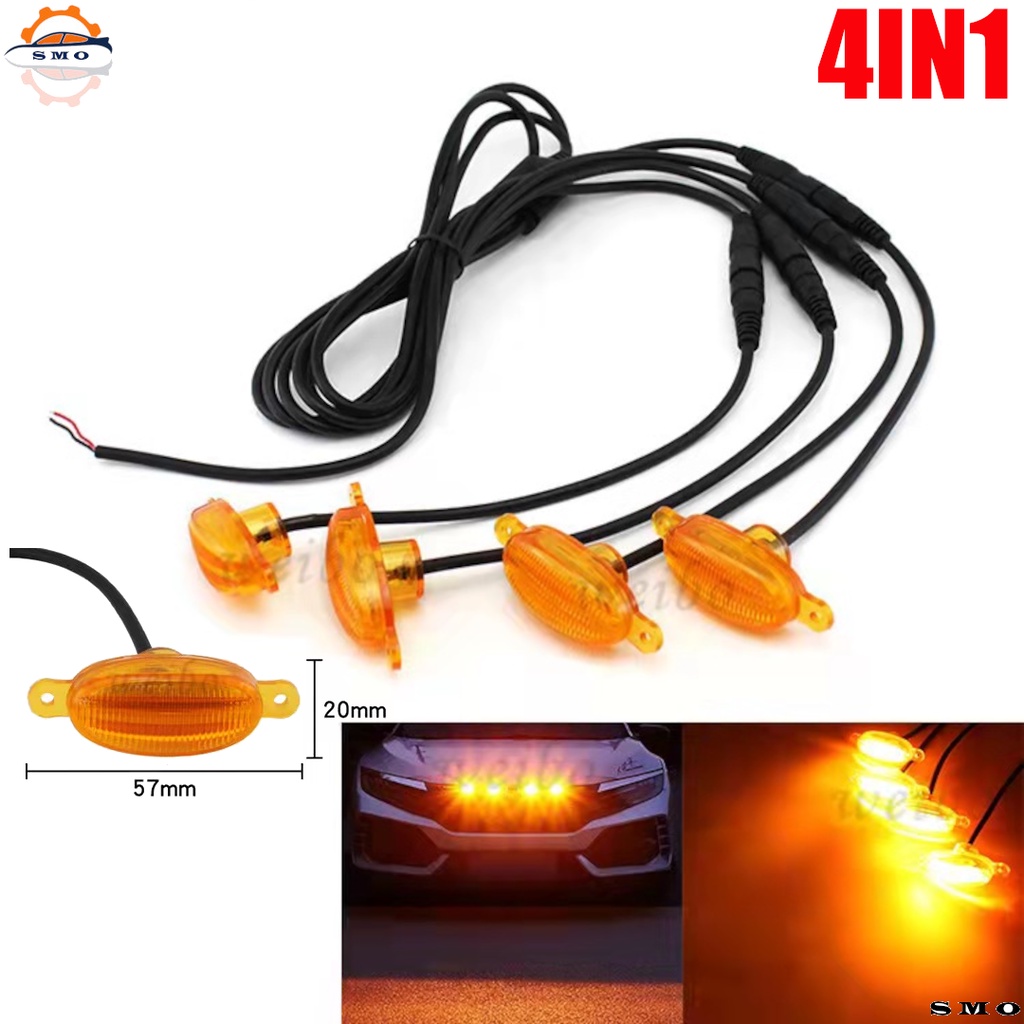 Car Front Grille Led 4in1 Amber Led DRL Daylight Front Bumper Hood Led ...
