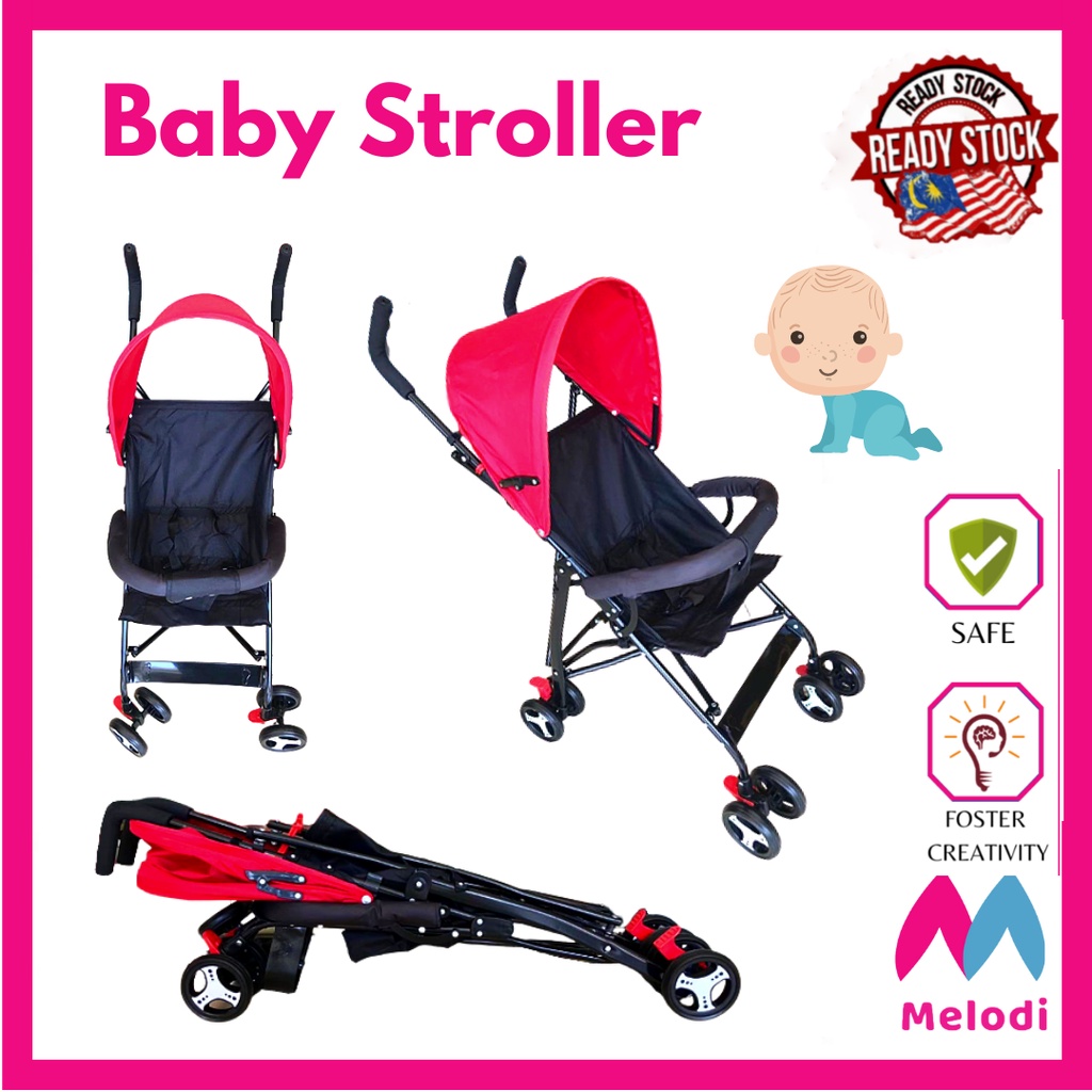 😍READY STOCK😍 Foldable Lightweight Baby Stroller with Brake System ...