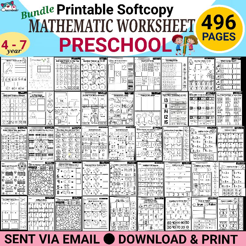 [Softcopy] Bundle Math Worksheet Preschool, Kindergarten Mathematic ...