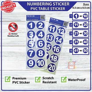 Table Number Stickers, Numbering Waterproof PVC Sticker, Pelekat Stiker ...