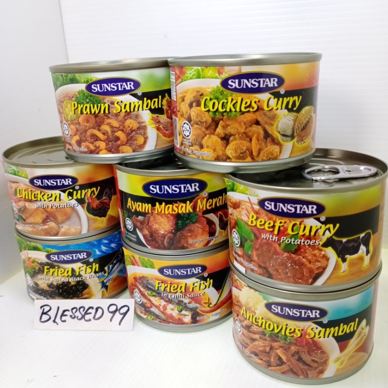Sunstar Canned Food (160g) Kari Ayam Kerang Daging, Sambal Ikan Udang ...