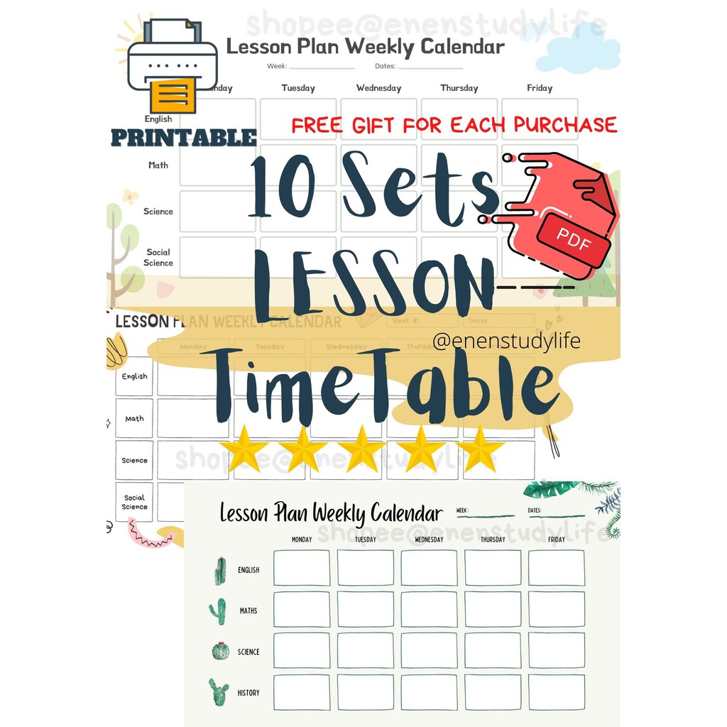 10 Sets Lessons Time Table | STUDY TIME TABLES TEMPLATE Jadual Template ...