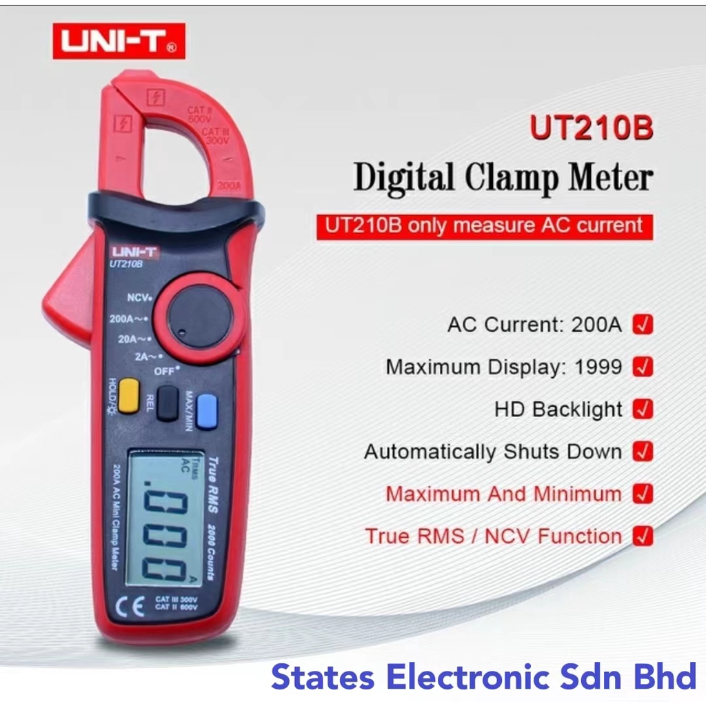 UNI-T UT210B True RMS 200A AC Mini Clamp Ammeter w/ NCV Test & LCD ...