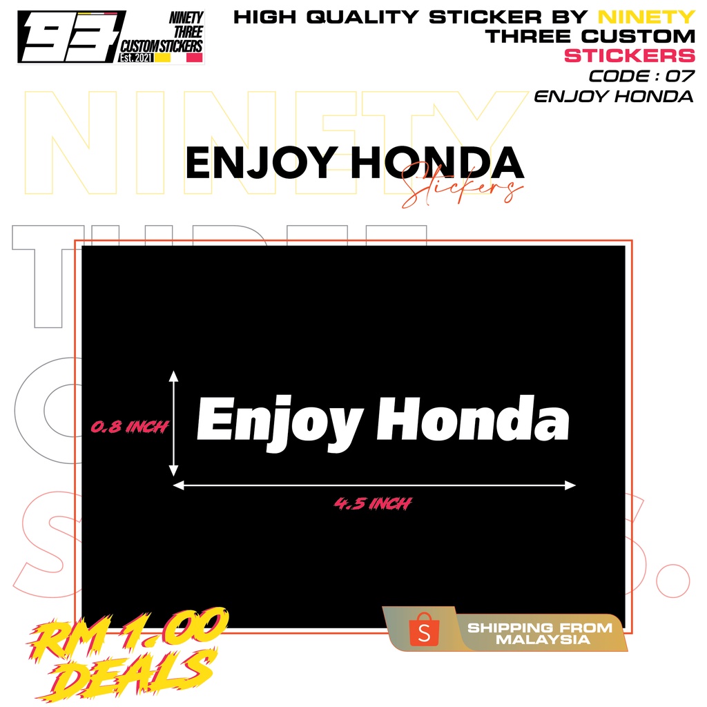 ENJOY HONDA DECALS (RM1 DEALS) | Shopee Malaysia