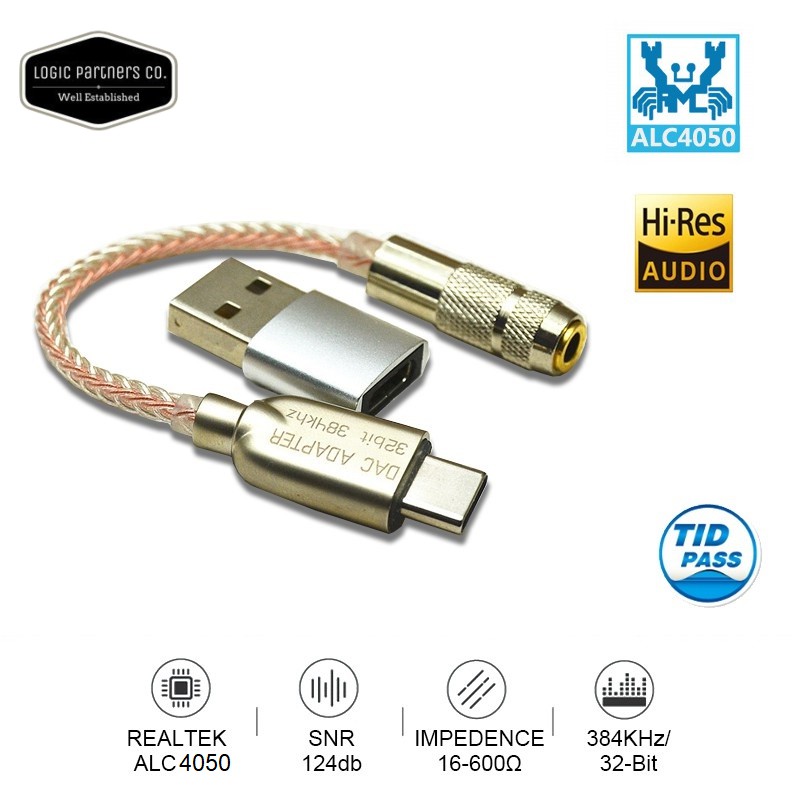 Hi-DAC USB Type-C to 3.5mm Earphone Adapter HiFi AUX Audio Jack Realtek ...