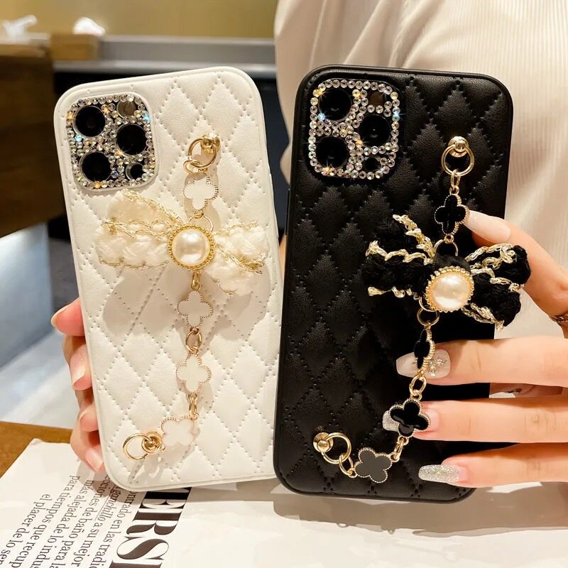 Luxurious Diamond Pearl Bow Bracelet Phone Casing for iPhone 13 Pro Max ...
