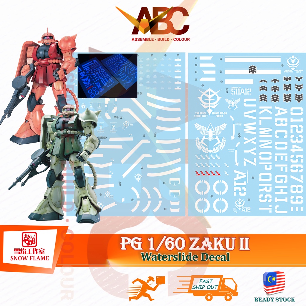 [Snow Flame] Waterslide Decal - PG 1/60 Zaku II Red+ Green (Fluo) MS06 ...