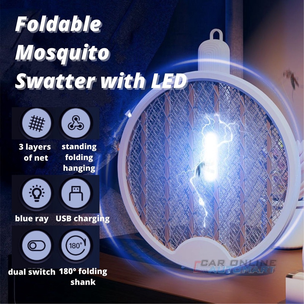 Foldable Mosquito Racket Bug Killing Lamp Insects Swatter LED USB ...