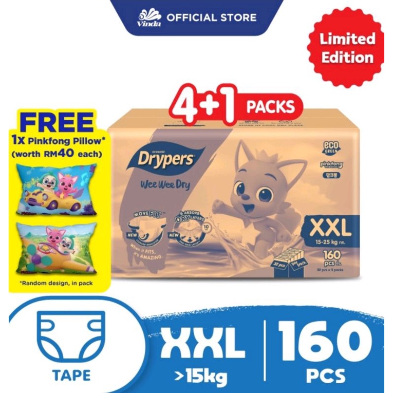 Drypers Wee Wee Dry XXL 32S (4+1 packs) pinkfong limited edition ...