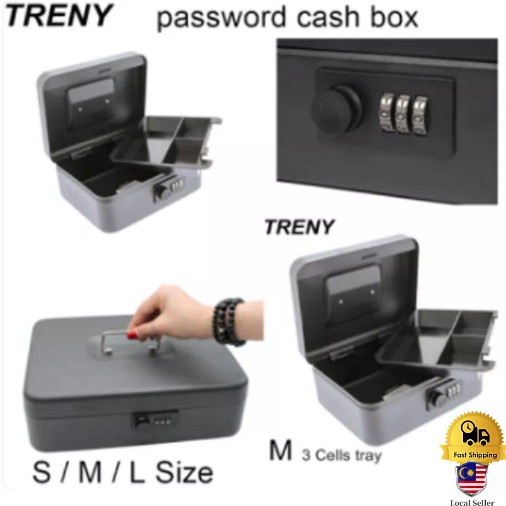 TRENY money saving box metal cash safe box with combination lock Small ...