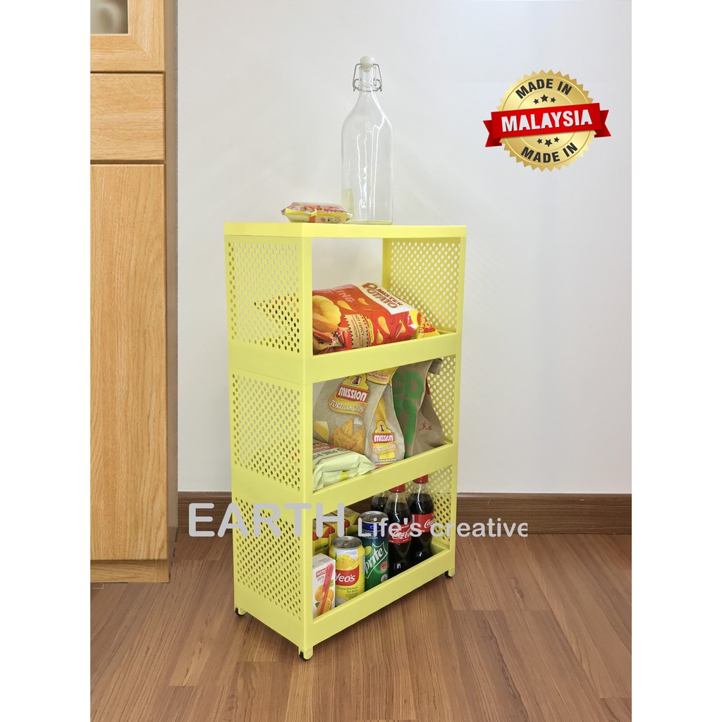Earth 3-Tiers Slim Plastic Multipurpose Trolley/Storage Rack/Movable ...