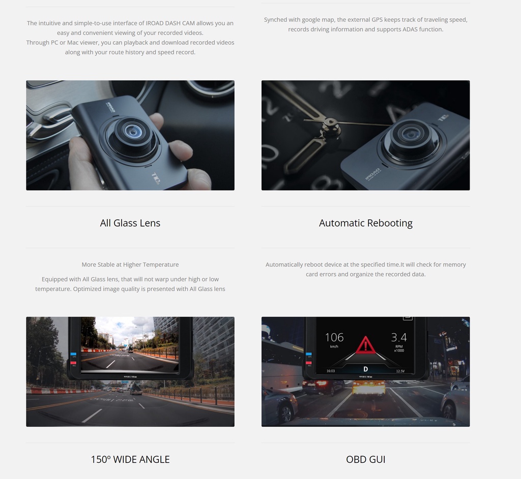 IROAD Dash Cam T10s2 32GB 1080P FullHD Dual Channel Front & Rear ...