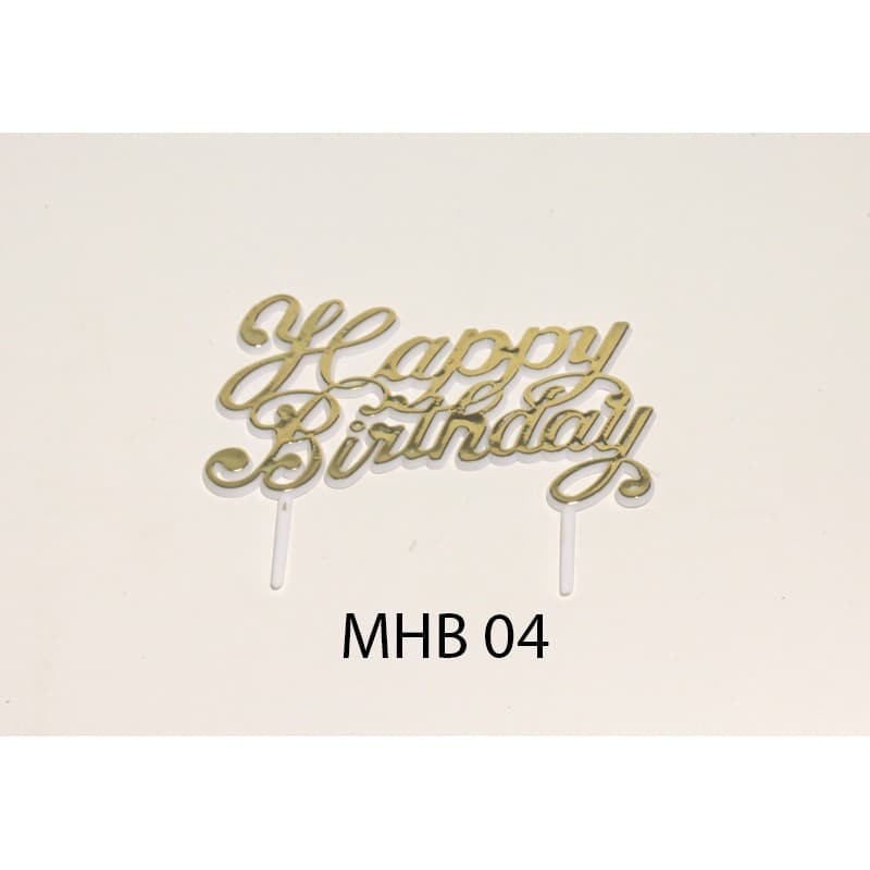 Gold/gold Happy Birthday Writing Cake Topper MHB 05 Pk/12 pcs | Shopee ...