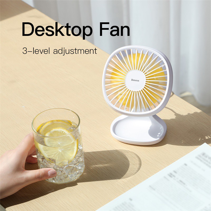 BASEUS Little Pudding Shape Fan 3 Speeds Adjustable Desktop USB Mini ...