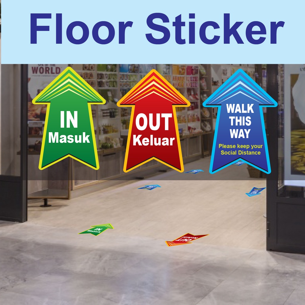 Arrow Shape 5" x 7" In Out Masuk Keluar Direction Guide Sticker SOP ...
