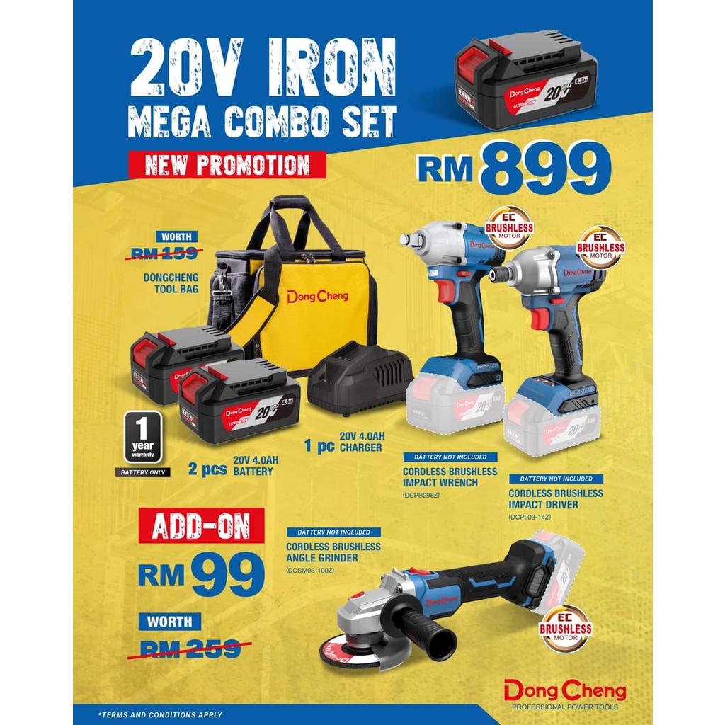 COMBO 🔥Special Deals🔥 Dong Cheng Iron Pack 18V/20V Cordless Combo ...