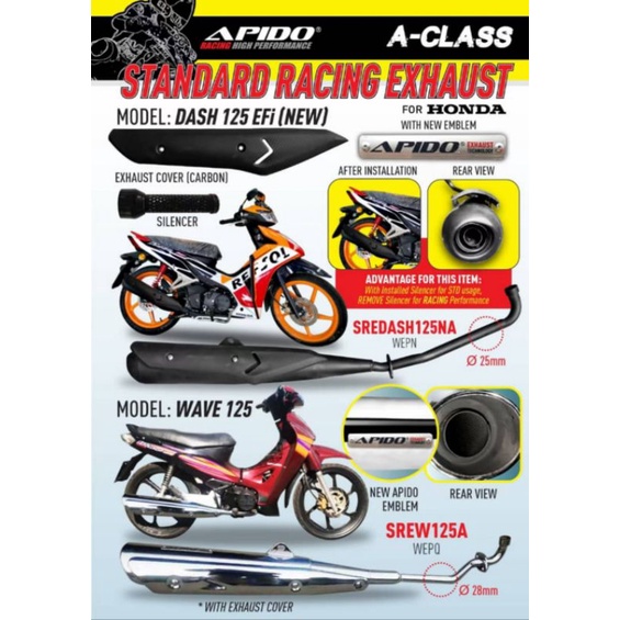 HONDA W125 WAVE125 KPH DASH125 FI - RACING EXHAUST ASSY STD WITH COVER ...