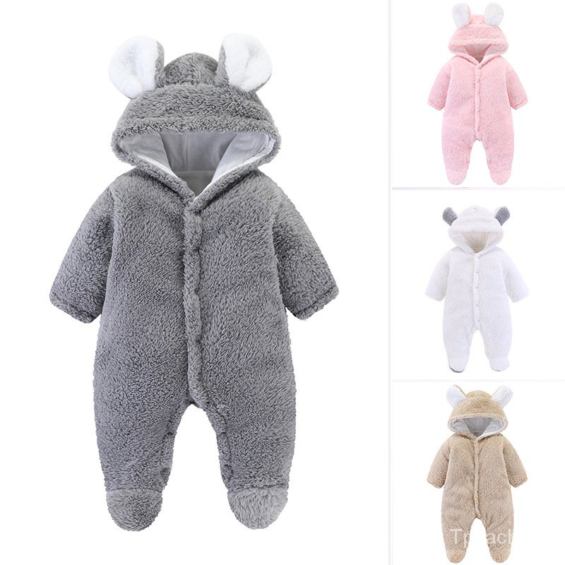 Autumn Winter Baby Rompers Footies Bodysuit Hooded Infant Cotton ...