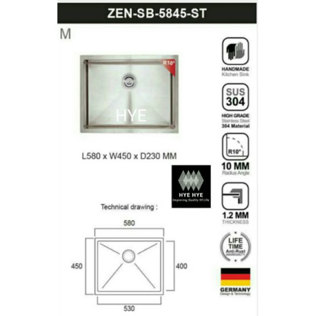 ZENROS KITCHEN SINK SUS304 SB-5845 | Shopee Malaysia